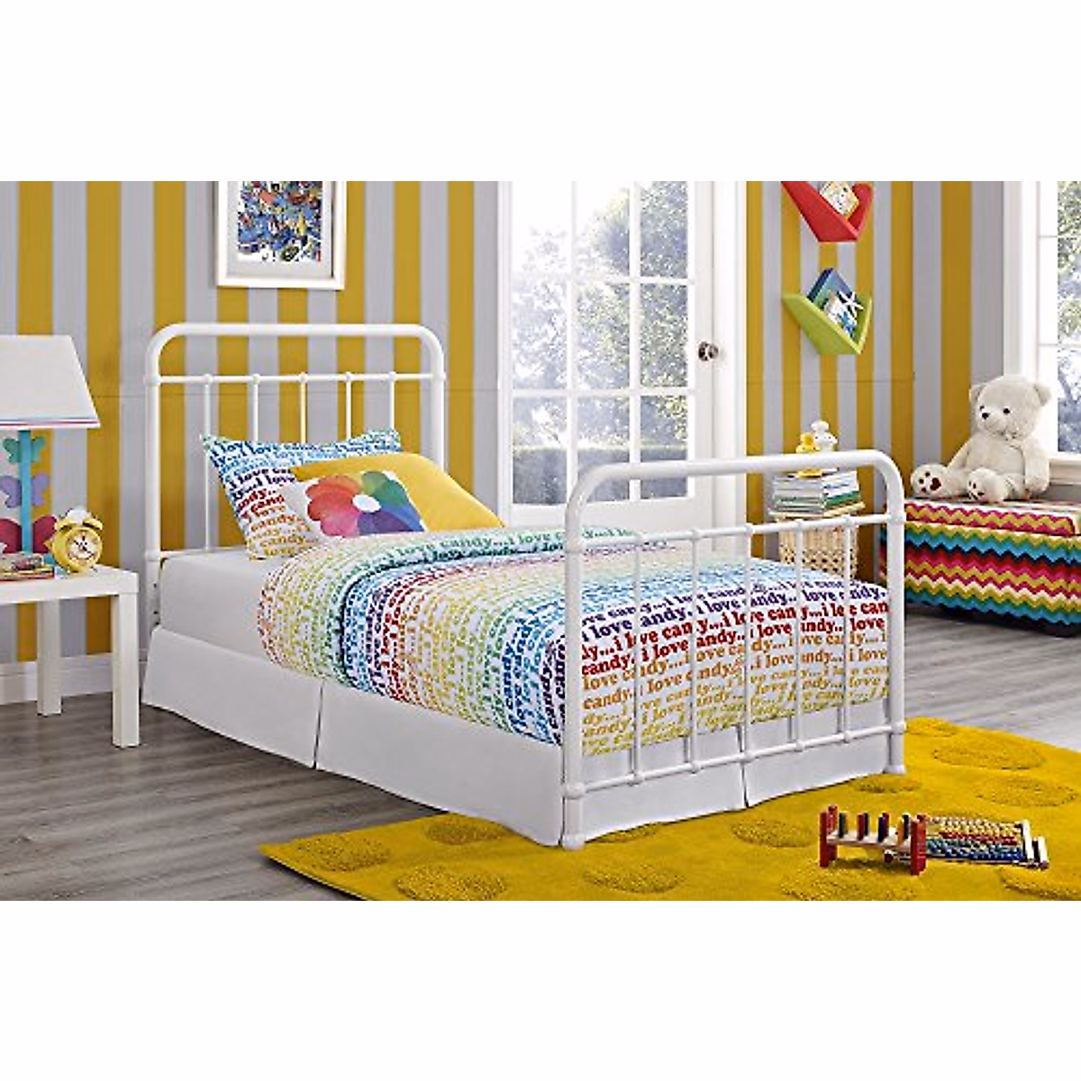 DHP Beaumont Iron Metal Platform Bed with Transitional Design Headboard and Footboard, Adustable Base Height for Underbed Storage, No Box Spring Needed, Queen, White