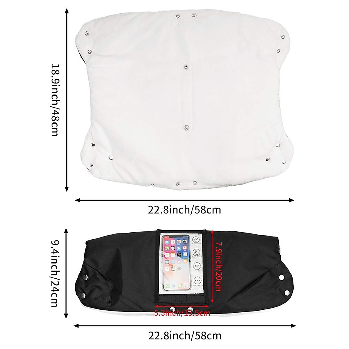 COCODE Pram Hand Muff,Baby Pushchair Fleece Hand Gloves Stroller Hand Muff Hand Warmer Windproof Thickening Anti-Freeze Gloves Universal Pram Accessory with Touch Screen Phone Bag