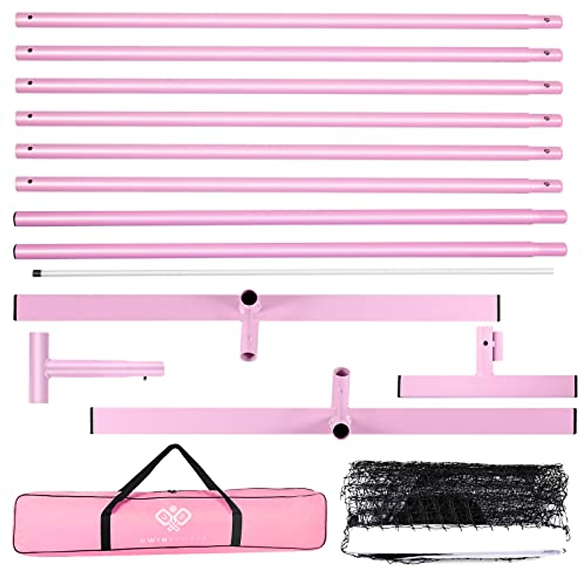 Uwin Sports Portable Pickleball Net System, Regulation Size, Pink, Polyethylene (PE) Net, Metal Frame, Carrying Bag