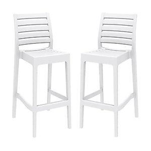 Pemberly Row 29.5" Outdoor Stackable Resin Bar Stool in White - Set of 2