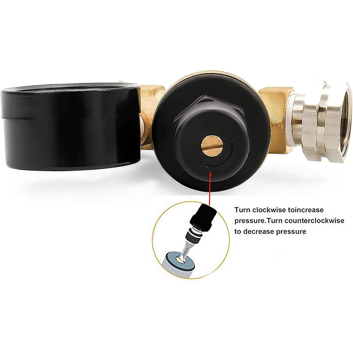 Adjustable Brass Water Pressure Regulator, with Gauge (0-160 PSI), Great for RVs and Boats and Plumbing Fixtures From High Water Pressure, Build-in Oil (NH Threads)