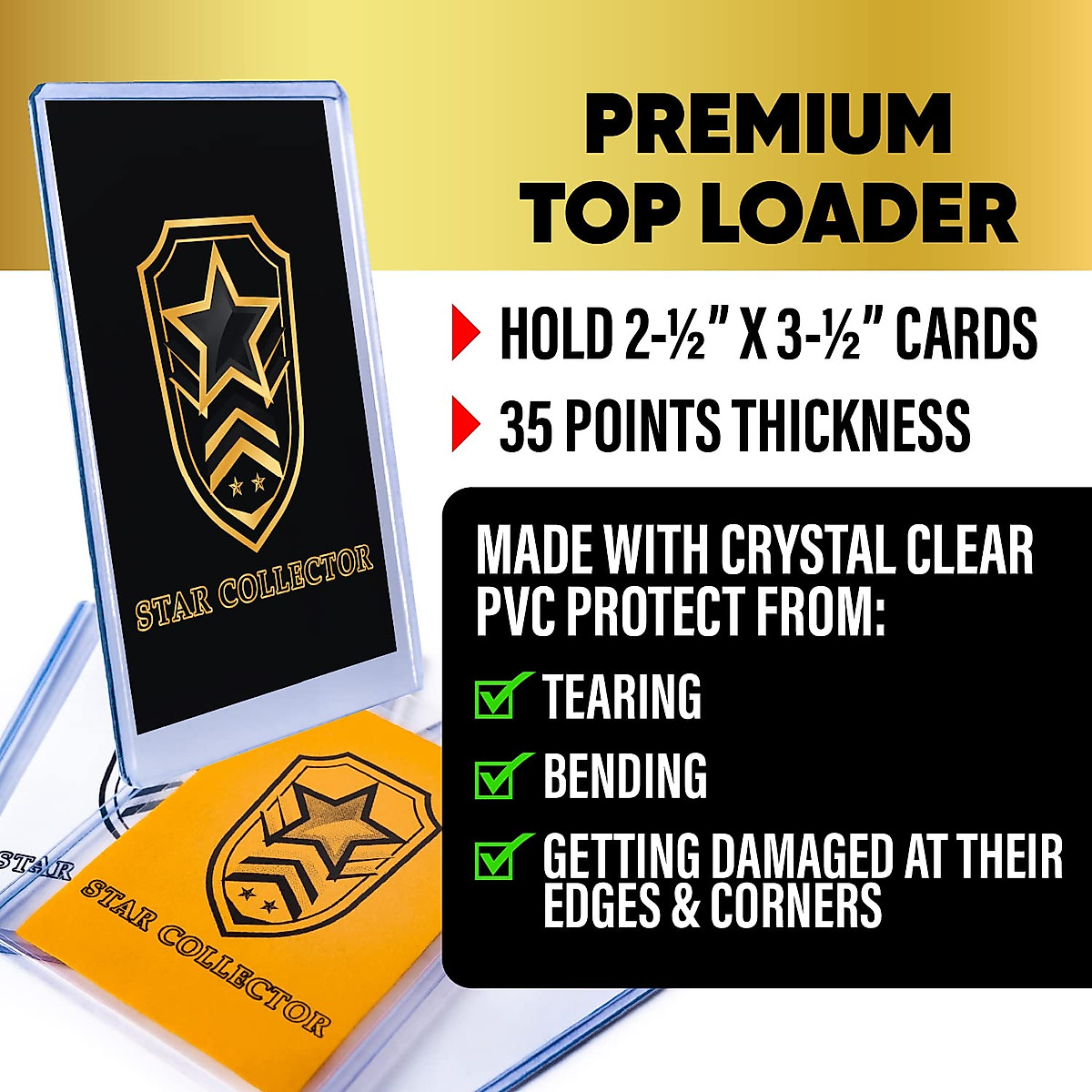 Premium Clear Toploaders and Penny Sleeves (100 35 Point Thickness Hard Plastics Ultra Card Protectors + 100 Cards Sleeves) for Standard Size Pro Sports Collectible Card