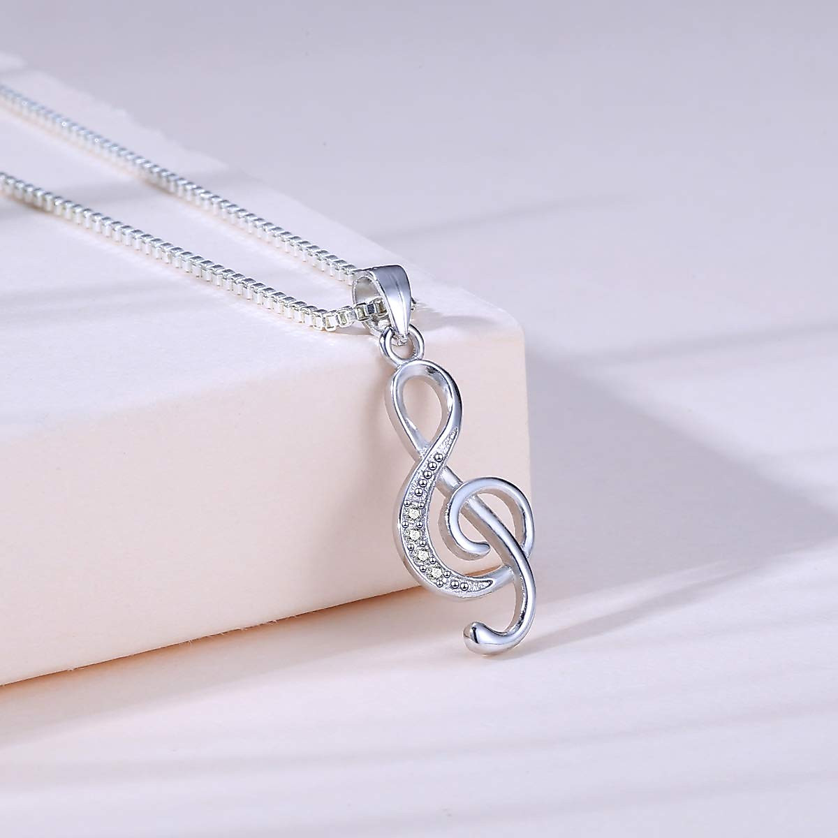 DXZNBEST Music Note Pendant Necklace 925 Sterling Sliver Cubic Zirconia for Women Mother’s Day Valentine's Day Christmas Jewelry Gift Chain 18 Inches