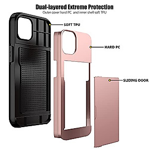 Nvollnoe for iPhone 13 Pro Case with Card Holder Heavy Duty Protective Dual Layer Shockproof Hidden Card Slot Slim Wallet Case for iPhone 13 Pro for Men&Women(Rose Gold)