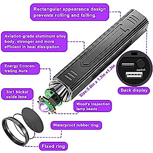 Wood's Lamp pet cat, dog Wood's Black light Flashlight cat Ringworm Detector,Doctor Pet Urine Detector,for Analyzing Skin Dog Cat Care Bed Bug Inspect.