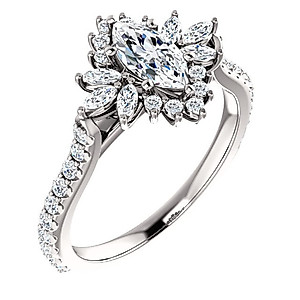 Riya Gems 3 CT Marquise Moissanite Engagement Ring Wedding Eternity Band Vintage Solitaire Halo Setting Silver Jewelry Anniversary Promise Vintage Ring Gift for Her (5.5)