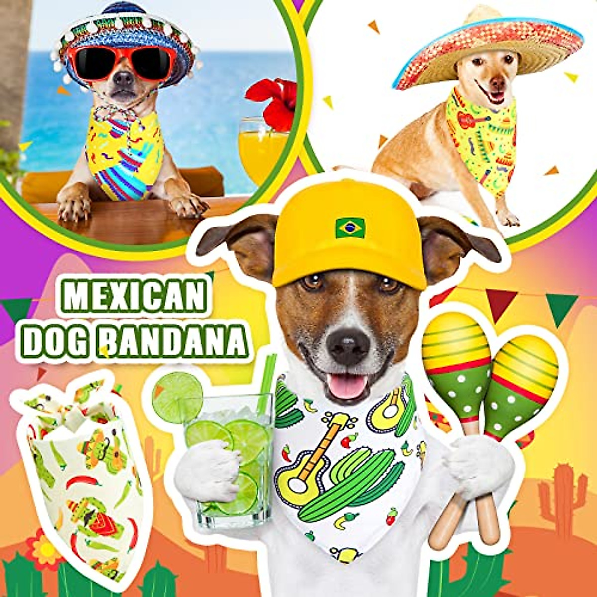 14 Pieces Dog Bandanas Summer Colorful Mexican Style Dog Bandanas Dog Scarf Mexico Accessories Triangle Dog Scarf Bibs Dog Kerchief Set for Medium to Large Dogs Cats Day of The Dead Pets Puppies