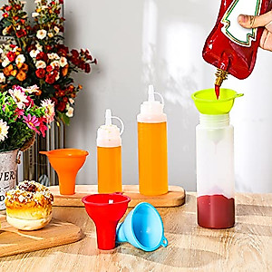 Silicone Funnels 4 Pieces Wide Mouth Funnel Flexible Condiment Funnel Sauce Funnel Canning Funnel Set for Home Restaurant Kitchen Squeeze Bottles Jars Cans, 3.2 x 1 Inch(Mixed Colors)