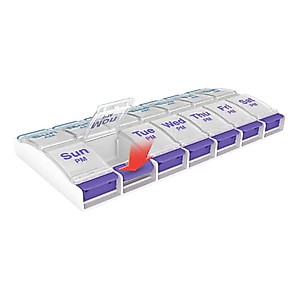 EZY DOSE Push Button (7-Day) Pill, Medicine, Vitamin Organizer | Weekly, 2 Times a Day, AM/PM | Large Compartments | Arthritis Friendly | Clear Lids