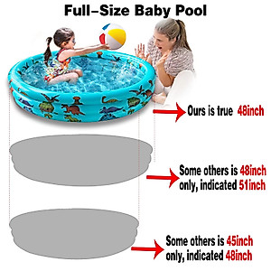 Dinosaur Inflatable Pool for Kids, Dino Kiddie Swimming Pool, Blow Up 3 Rings Round Baby Padding Pool for Outside and Indoor, Toddler Pool Ball Pit/Fishing/Toys Play Center for Garden- 57”x15”
