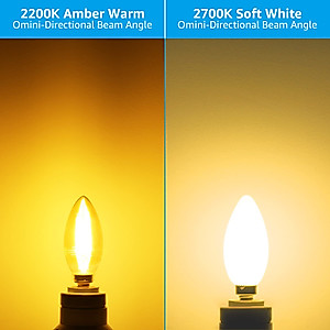 TORCHSTAR Dimmable E12 LED Candelabra Bulb, UL Listed, 40W Equivalent Chandelier Light Bulbs, 350lm, LED Filament Candle Bulb C11, Amber Glass Ceiling Fan Light Bulbs, 2200K Amber Warm, Pack of 6