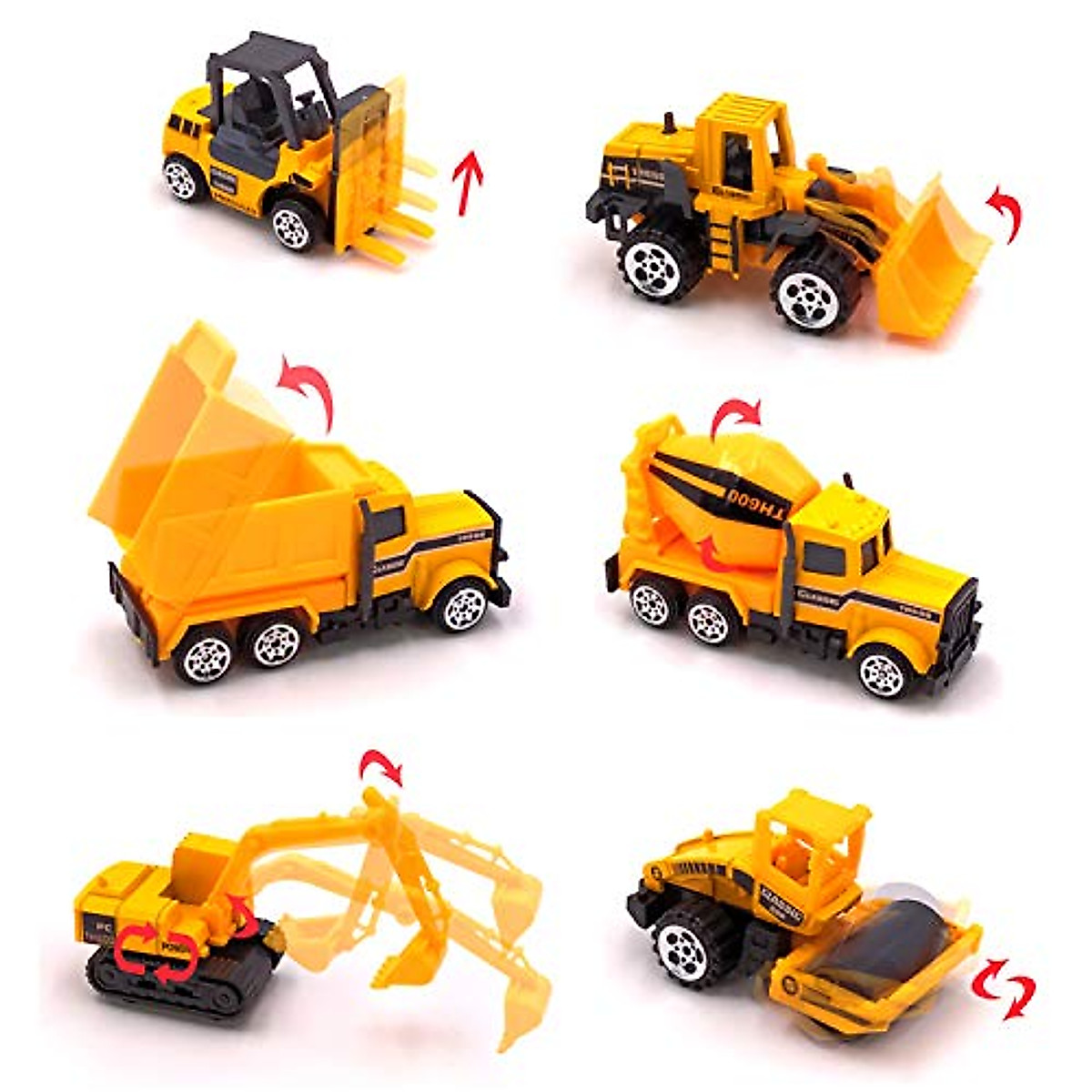 Dreamon Alloy Construcion Trucks for 3 Year Old Boys Birthday Party Cake Toppers for Kids Toddlers Mini Pocket Size Models Play Vehicles Cars Toys (6Pcs Set)