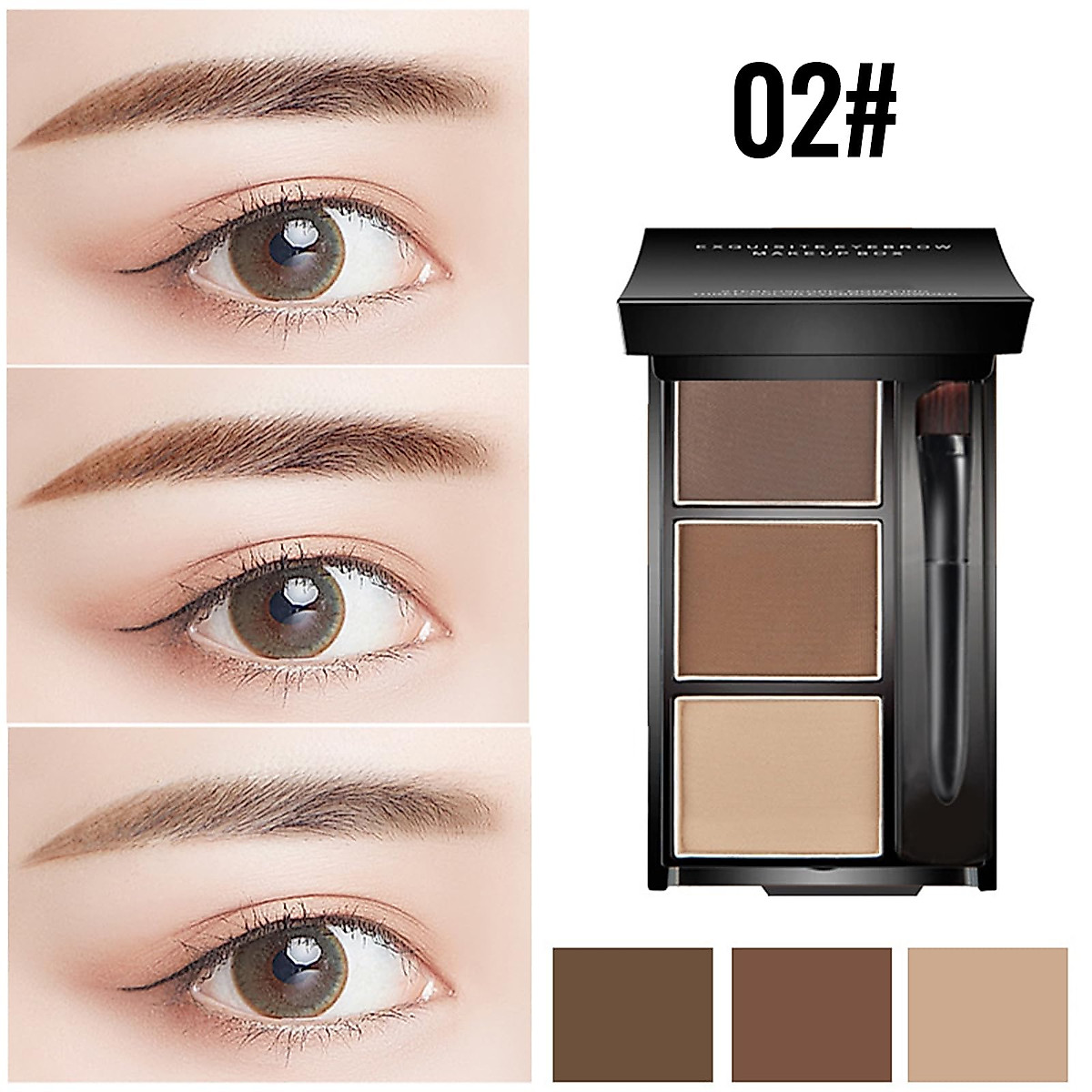 Jutqut Eyebrow Powder Makeup Kit, 3 Colors Eye Brow Tinted Powder Palette, Dark/Light Brown Brow Powder Filler to Shape Natural Eyebrows, Long-Lasting Waterproof Eyebrow Makeup Kit -Set 02