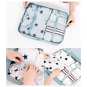 Lightweight 6 Pcs Packing Cubes System, Travel Storage Packing Organizers Laundry Bags Compression Pouches for Luggage (Upgraded Blue)