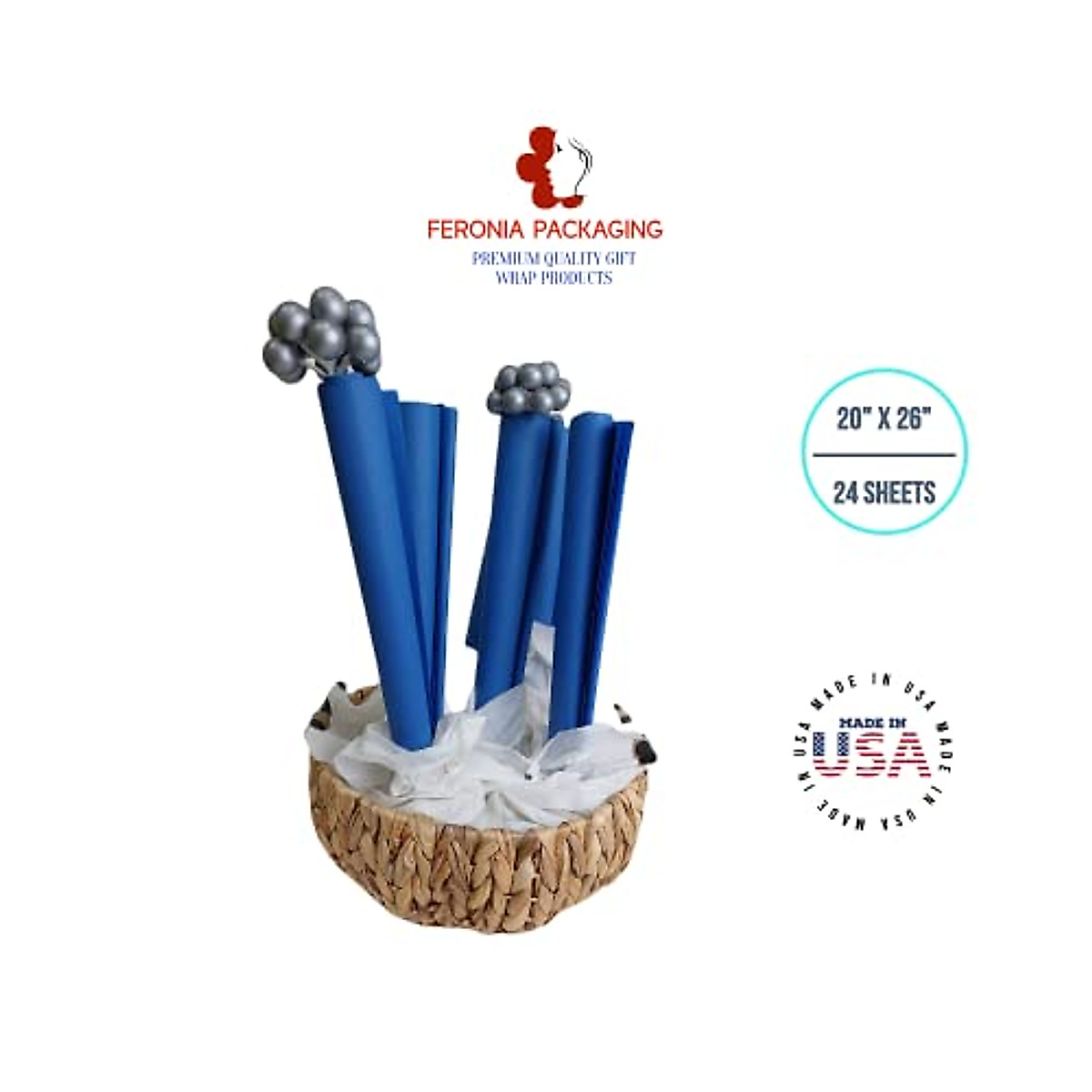 Dark Blue Tissue Paper Squares, Bulk 24 Sheets, Premium Gift Wrap and Art Supplies for Birthdays, Holidays, or Presents by Feronia packaging, Large 20 Inch x 26 Inch