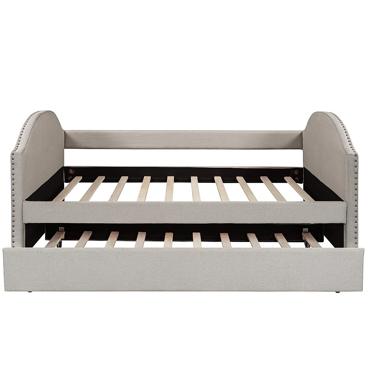 Harper & Bright Designs Full Size Upholstered Daybed with Twin Size Trundle, Upholstered Daybed Sofa Bed Frame for Living Room Bedroom, Beige