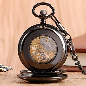 Brelsen Onyx Black Double Hunter Mechanical Pocket Watch