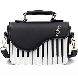 ZiMing Piano Shape Crossbody Bags for Women Stylish Satchel with Top Handle PU Leather Flap Purses Girl Shoulder Handbags with Detachable Shoulder Strap-Black