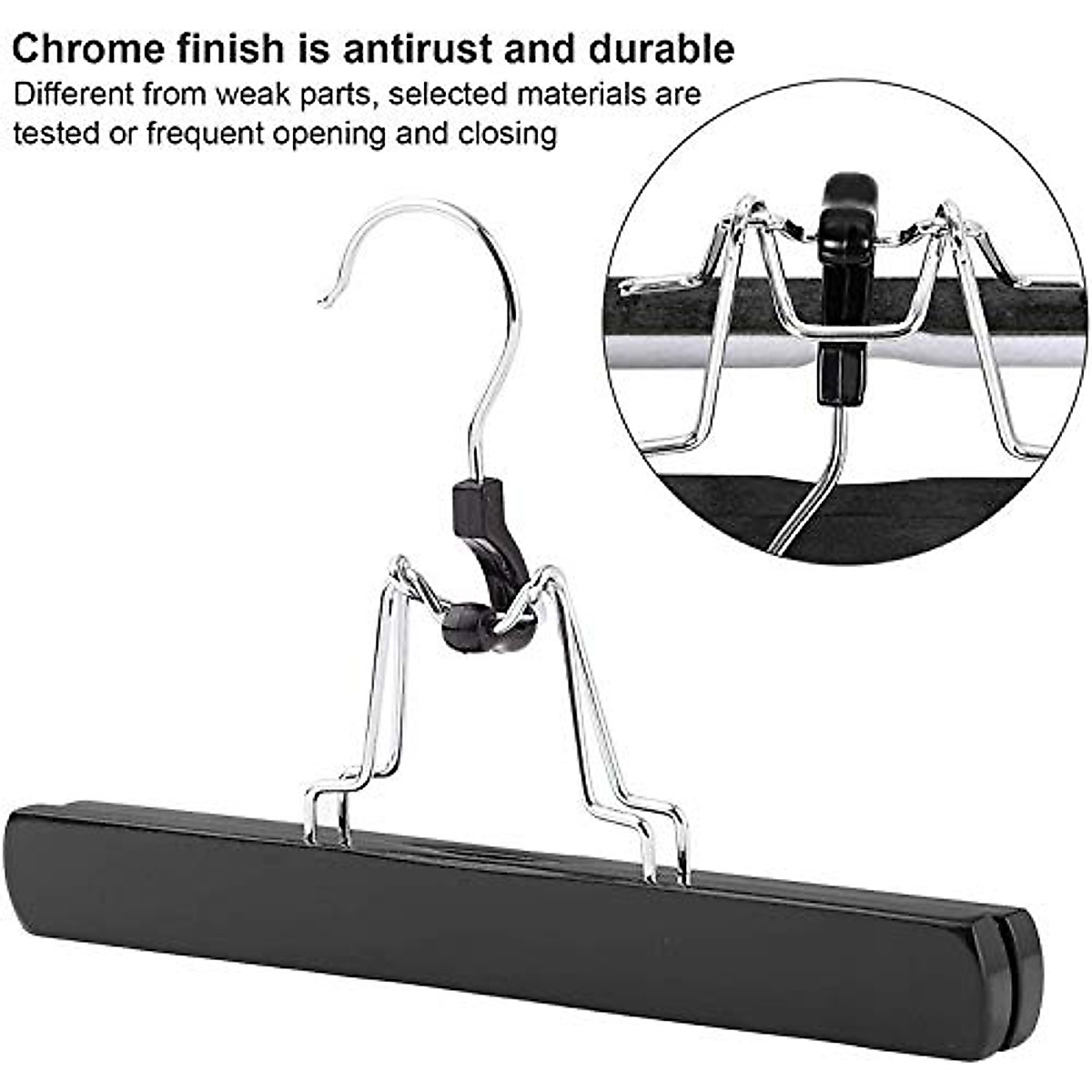 Yundxi Wooden Wig Hangers 5 Pack Non Slip Wood Pants Skirt Hangers Wood Jeans/Slack Hanger with 360° Swivel Hook (Black)