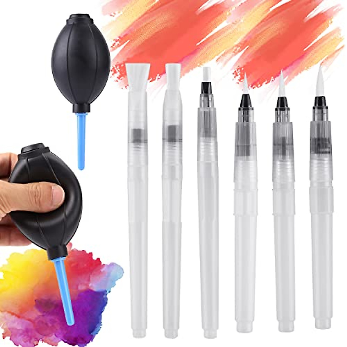 8 Pcs Alcohol Ink Blending Tool Set Including 6 Pcs Water Color Brush Pen 2Pcs Ink Air Blower for DIY Paint Tools Water Color Brush Pen Card Making Embossing Painting Rendering