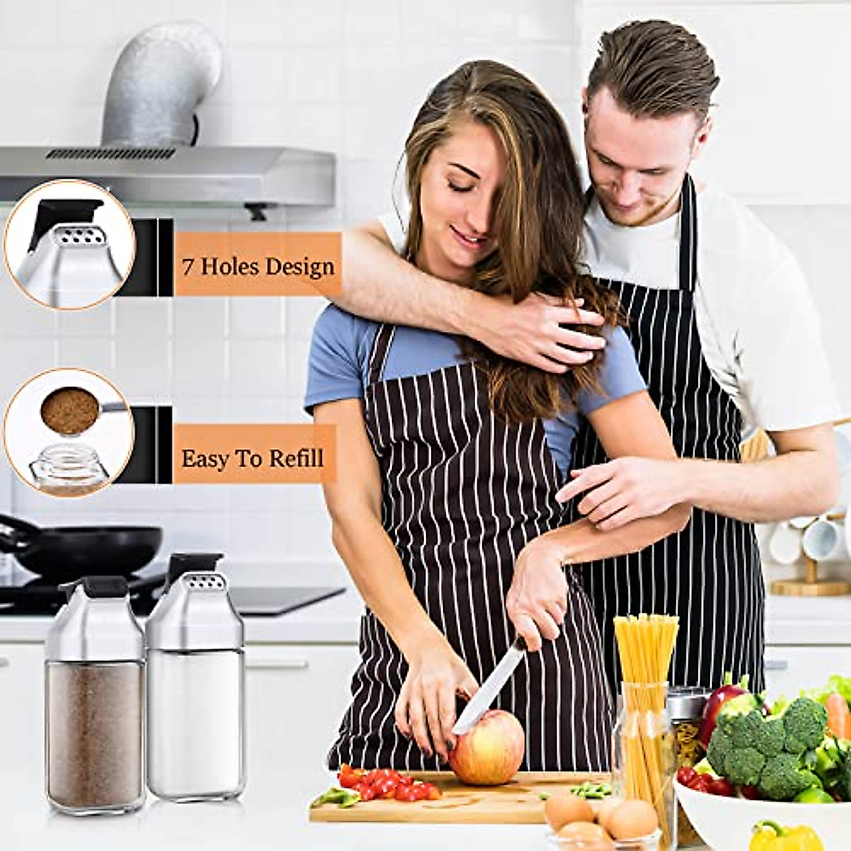 Glass Salt and Pepper Shakers Set - Moisture Proof Salt Shaker with Plastic Lid - Refillable Spice Dispenser for Kitchen or Travel - Cute Seasoning Shakers Container - Set of 2 Bottles