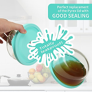 Replacement Lids for Pyrex 7402-PC 7 Cup, Silicone Round Storage Cover Lid for Anchor Hocking Glass Bowl 2 Pack with Date Mark Turquoise