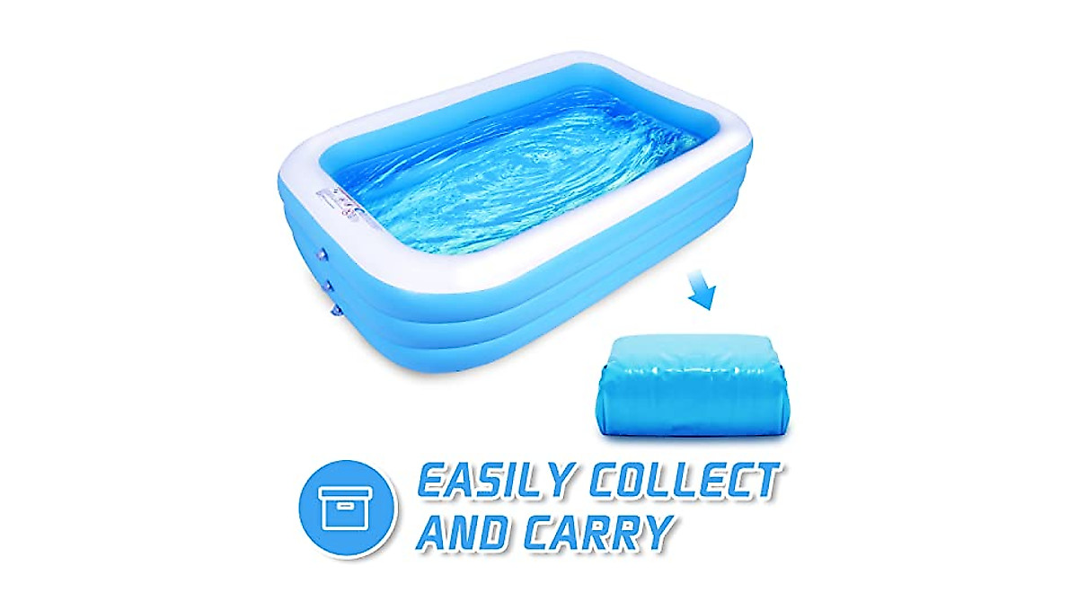 Inflatable Family Pool - Easy Setup 120x72x22 for Kids & Adults