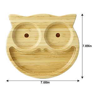 PandaEar Bamboo Wooden Baby Plates with Suction- Divided Unbreakable- Non-Slip (Owl Shape)