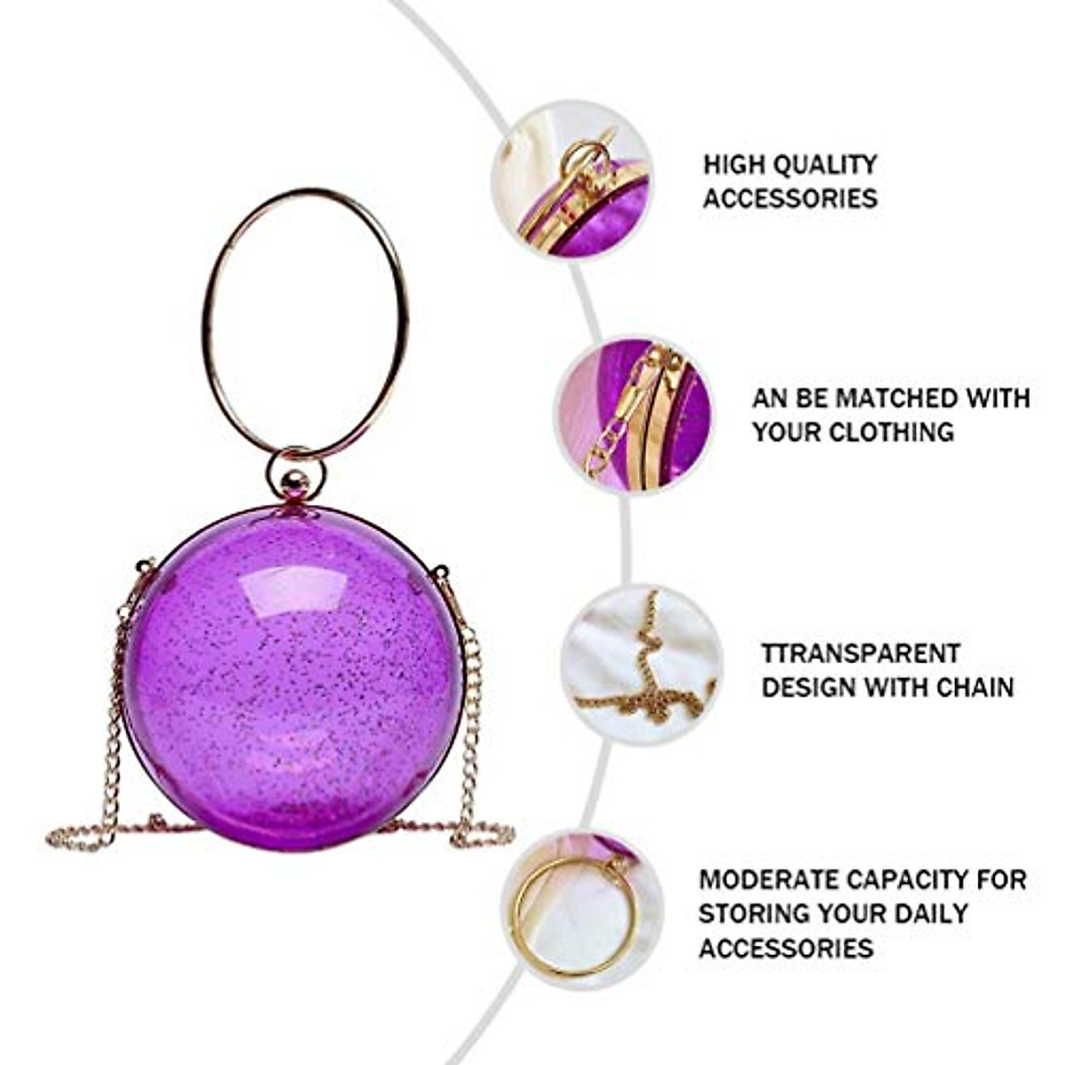VALICLUD Evening Ball Bag Ring Handle Purse Clutch Clear Acrylic Box Shoulder Bags Handbag For Party Prom Concerts Purple
