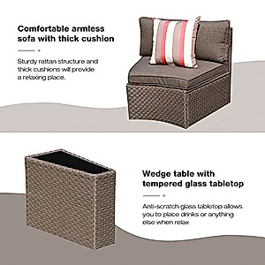 SUNSITT Patio Furniture Set 13-Piece Round Sectional Sofa Patio Furniture Wicker Sofa with 4 Side Tables and 4 Pillows for Patio, Yard, Garden or Backyard (Grey Brown)