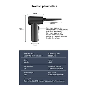 Gkrvb 50000 RPM Compressed Air Duster Cordless Air Duster Blower for Cleaning Laptops Printers from Dust Hair Debris Good Alternative to Compressed Air Cans Reusable Dust Collector