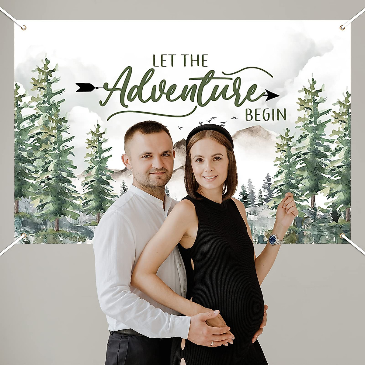 Adventure Baby Shower Decorations Set Adventure Party Decorations Let The Adventure Begin Backdrop,Sage Green Balloon Garland for Travel Themed Party,Greenery Rustic Mountain Forest Woodland Party