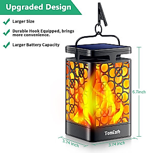 TomCare Solar Outdoor Lights Upgraded Solar Lantern Flickering Flame Outdoor Waterproof Hanging Lanterns Decorative Solar Powered Outdoor Lighting LED Christmas Lights for Patio Deck Yard, 2 Pack