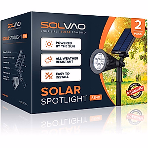 SOLVAO Solar Spot Light | Ultra Bright, Waterproof, Outdoor | Auto On/Off Function | Rechargeable LED for Lighting Flag Pole, Landscape, Wall, Fence, Yard & Garden | 2 Pack