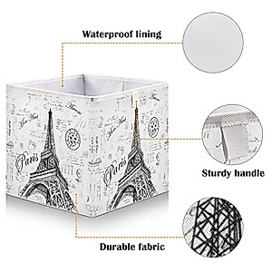 Kigai Paris Eiffel Tower Rectangular Storage Bins - 15.8 x 10.6 x 7 in Large Foldable Rectangular Organizer Storage Basket for Home Office, Nursery, Shelf, Closet