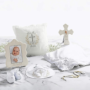 C.R. Gibson Silver Cross 'Bless This Child' Receiving Blanket for Babies, 40'' W x 30'' H