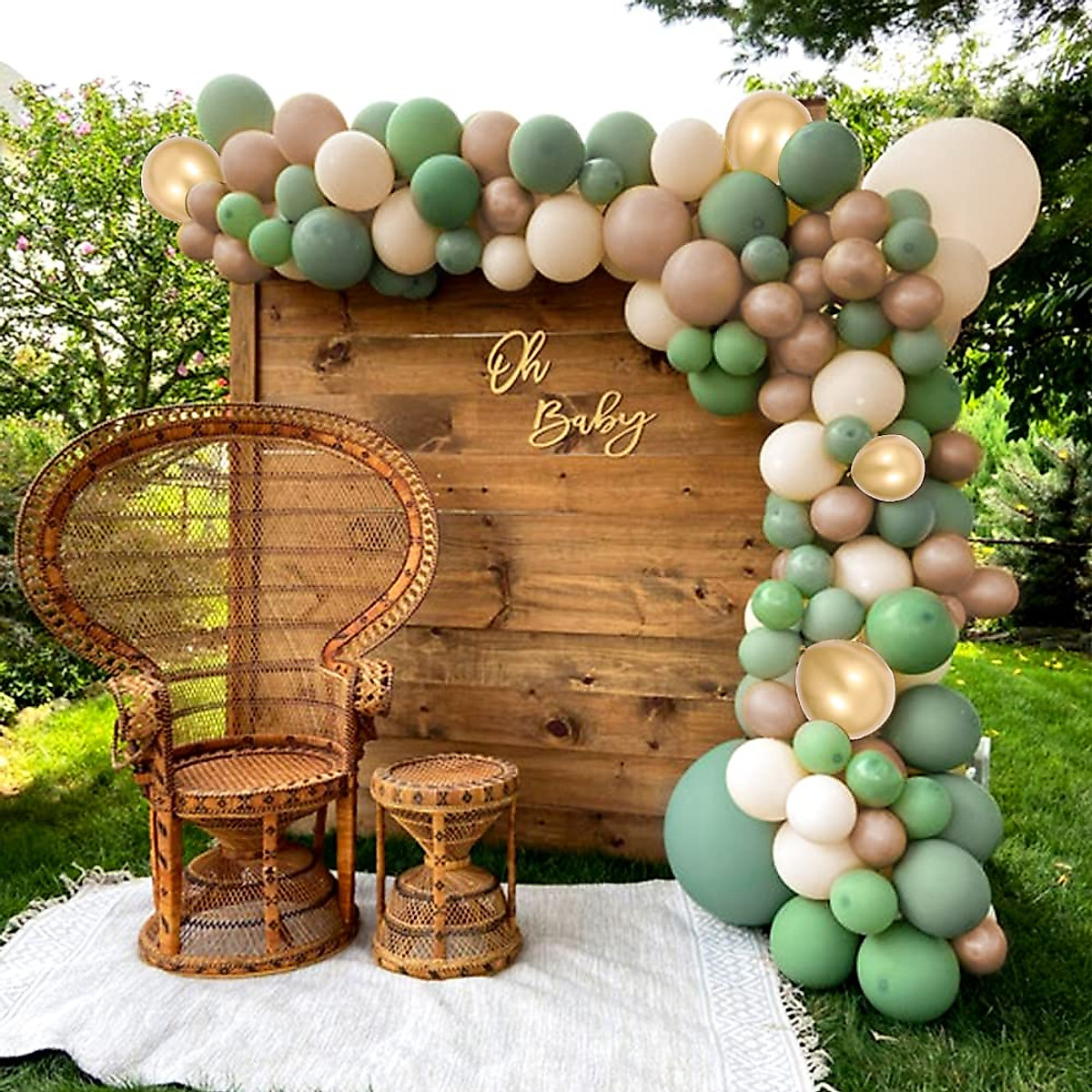 Olive Green Gold Balloons Garland Arch Kit, Jungle Safari Theme Birthday Party Decorations Olive Green Metallic Gold Coffee Balloons for Baby Shower Wedding Supplies (Jungle Safari)