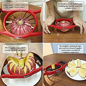 Newness Apple Slicer Corer, 16-Slice [Large Size] Durable Heavy Duty Apple Slicer Corer, Cutter, Divider, Wedger, Integrated Design Fruits & Vegetables Slicer for Apple, Potato, Onion and More, Red
