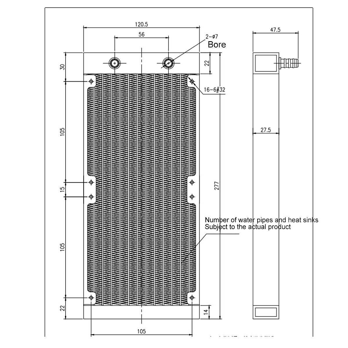 Clyxgs Water Cooling Radiator, 12 Pipe Aluminum Heat Exchanger Radiator with Tube for PC CPU Computer Water Cool System DC12V 240mm