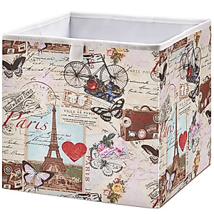 visesunny Closet Baskets Eiffel Tower Storage Bins Fabric Baskets for Organizing Shelves Foldable Storage Cube Bins for Clothes, Toys, Baby Toiletry, Office Supply