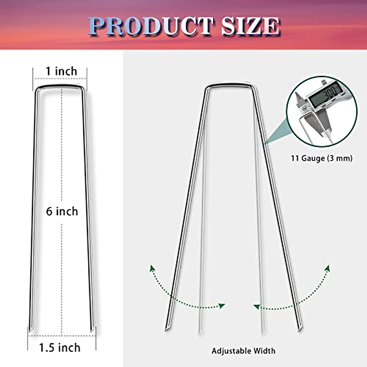 Gtongoko 6 Inch Galvanized Landscape Staples 100 Pack 11 Gauge Anti-Rust Ground Sod Pins Yard Stakes for Weed Barrier Fabric