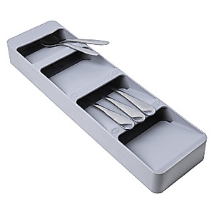 Kitchen Drawer Cutlery Organizer - Compact Space Saving Tray for Flatware and Silverware, Gray