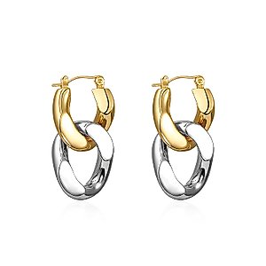Sloong 14k Gold Plated Chunky Earring Cuban Link Chain Circle Hoop Earrings Paperclip Link Chain Jewelry Drop Dangle Earrings set for women Adult