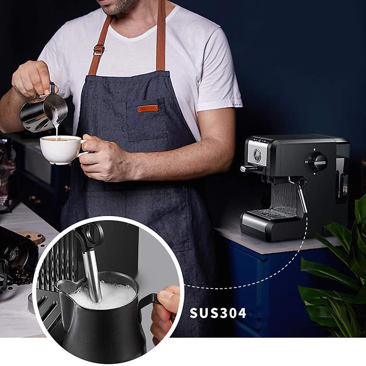 ROLTIN Espresso Coffee Machine Maker 20 Bar, Capuccino, Frothing Milk Foam, 1250W,Steam Nozzle Capacity 0.97L Removable Drip Tray Compatible with Preparing Drinks