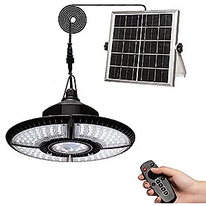 HULPPRE Solar Shed Light Daytime or Night 4+1 Leaves 136Leds Brighter Solar Light Indoor&Outdoor with Remote,IP65 Barn/Chicken Coop/Workshop/Ceiling/Pendant Light for Patio,Garden,Yard,Gazebo