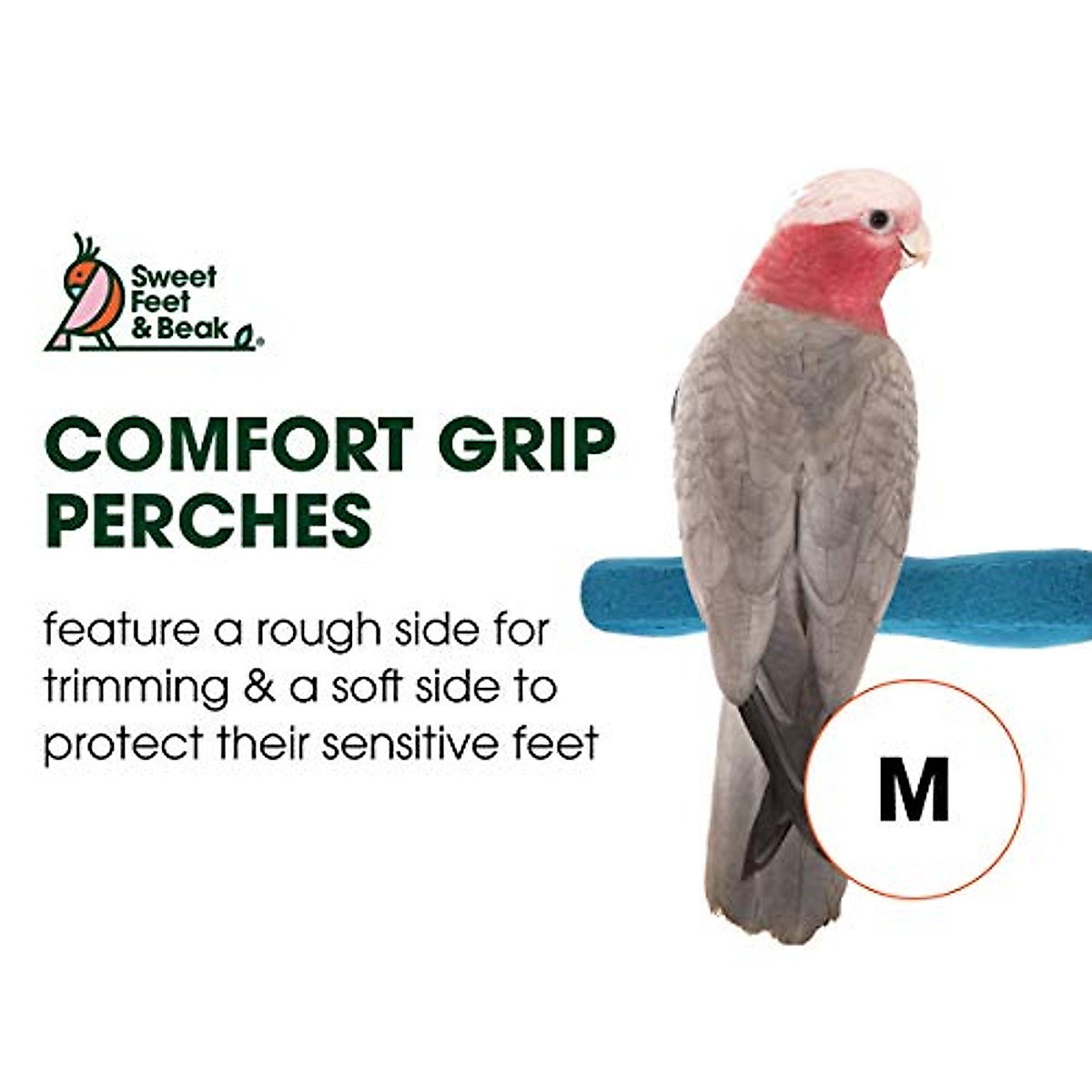Sweet Feet and Beak Comfort Grip Safety Perch for Bird Cages - Patented Pumice Perch for Birds to Keep Nails and Beaks in Top Condition - Safe Easy to Install Bird Cage Accessories - M 8.5"