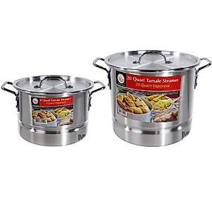 Stockpot Set With Steamer Aluminum Vaporera Tamalera Traditional Stock Pot Olla Tamale (Set 8Qt / 20Qt)