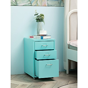 HollyHOME 3-Drawer Mobile Classification Storage Cabinet, Under Desk for A4 Mini File Cabinet, Mobile File Cabinet with Wheels for Home and Office, Blue