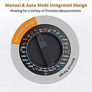 Neoteck True RMS 9999 Counts Digital Multimeter, Large Backlit EBTN LCD, Manual & Auto Dual Ranging Integrated Design - Black