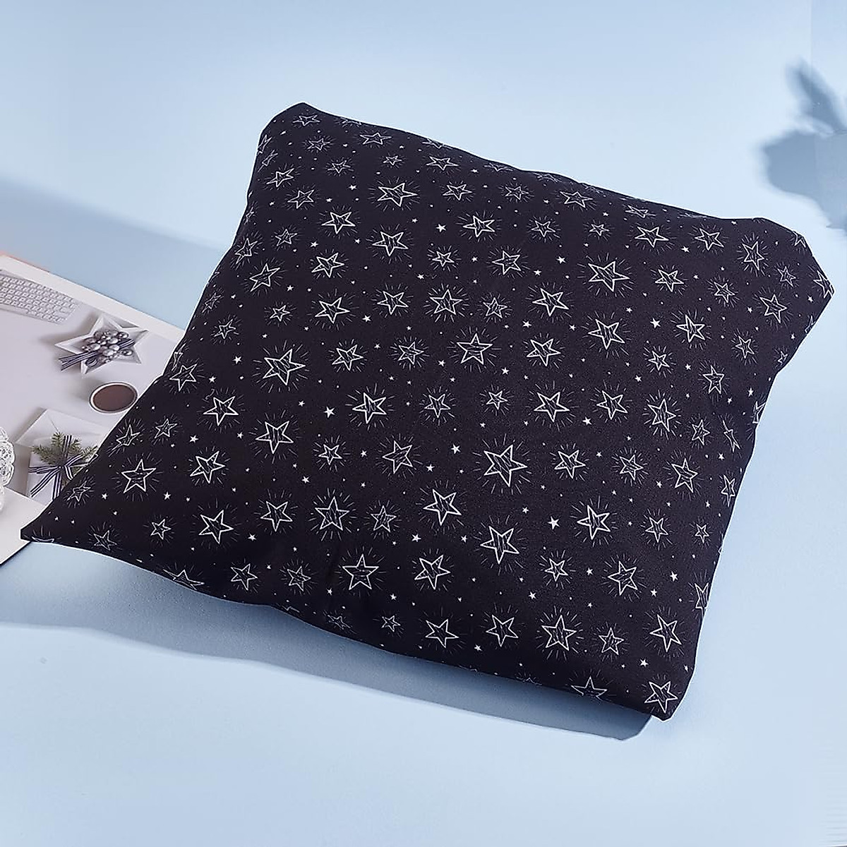 AHANDMAKER White Stars Upholstery Fabric by The Yard, Night Sky Fabric, Star Night Sky Concept Astronomy Decorative Fabric for Clothing Accessories, DIY Art Craft, 1.12 Yard, Black